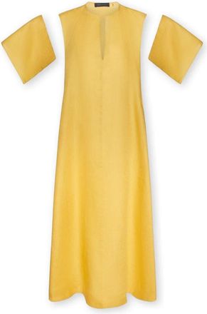 Elena Miro Femme, Robes, Jaune, Taille: 50 FR Longue Robe en Lin &agrave; Col en V