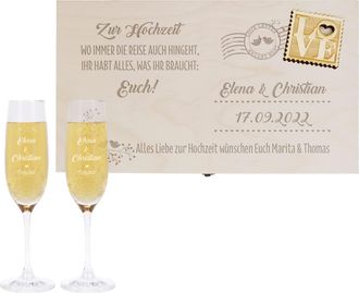 Leonardo Leonardo 2 Sektgläser zur Hochzeit mit Gravur in Loveletter Holz-Geschenkbox - ideales Hochzeitsgeschenk