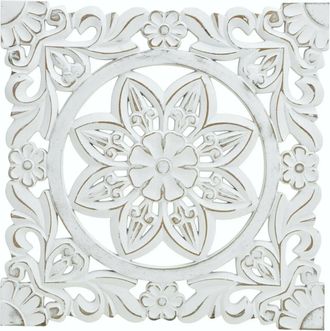 Meinposten Ornament Holzbild Wandornament Holz shabby weiß Landhaus Dekoration Mandala Deko (Ella (38x38 cm))