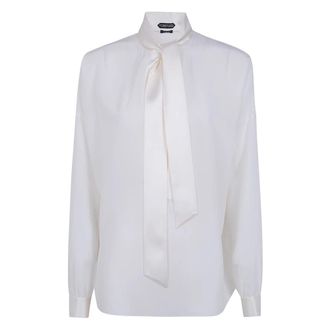 Tom Ford Seiden-Cr&ecirc;pe de Chine Lavalli&egrave;re Tunika-Top - - Blouses & Shirts - Damen - Wei&szlig; - XS