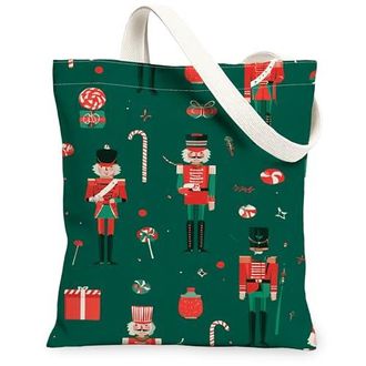 Generic Sacs fourre-tout en toile motif casse-noisette de No&euml;l, sacs d&eacute;picerie r&eacute;utilisables, vintage, l&eacute;gers et lavables, vert, 13x15 Inch