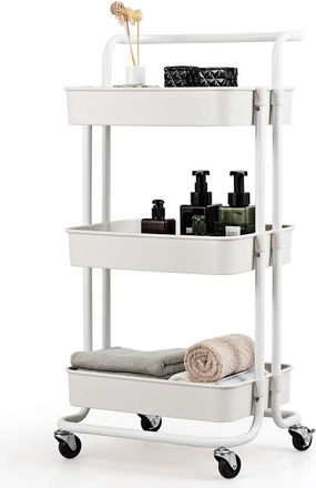 Giantex Rollwagen mit 3 Ebenen, Küchenwagen Servierwagen mit 3 Körben & 4 Universalrädern, Allzweckwagen mit 2 Bremse, Universalrollwagen für Bad Küche 42x35x