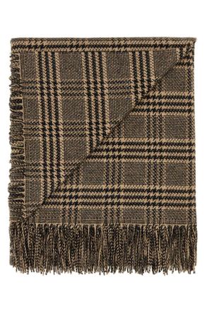 Saint Laurent Womens Embroidered Silk Blend Scarf Black-Beige Exterior: Cashmere Sciarpe E Foulard Black/beige