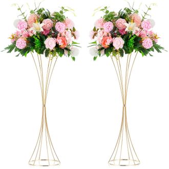Nuptio Nuptio 2 Stück Rose Gold Hochzeit Mittelstücke Tischvase, 79cm Hoch Metall Trompete Vase, Straße Führen für Hochzeitsfeier Abendessen Herzstück, Blume