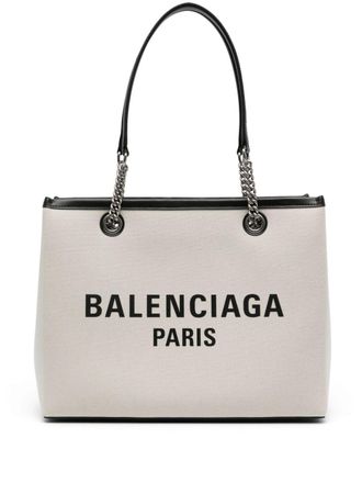 Balenciaga sac cabas en toile &agrave; logo imprim&eacute; - Tons neutres