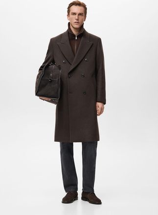 Mango Manteau &agrave; boutonnage crois&eacute; relaxed-fit chocolat - Homme - XL - MANGO MAN