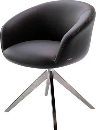 DELIFE Esszimmerstuhl Vinka-Flex mit Armlehnen Kreuzgestell breit Edelstahl Echt-Leder Schwarz 360&deg; drehbar Taschenfederkern