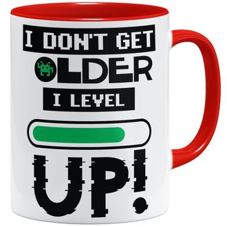 OM3 Video Gaming Geburtstagstasse für Gamer Tasse - I dont get older I level up - Keramik Becher - 11oz 325ml - Beidseitig Bedruckt - Rot