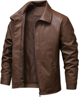 Generic Veste en cuir pour homme - Tendance - Coupe-vent - Avec revers - Vintage - Veste de moto pour homme - Avec fermeture &eacute;clair - Veste de motard en cuir 