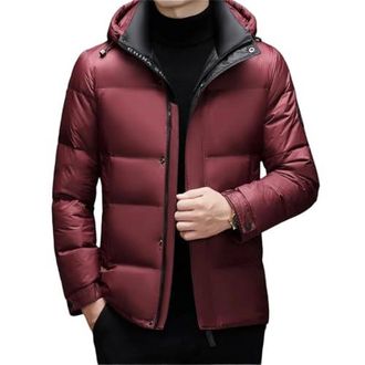 Generic Doudoune légère coupe-vent pour homme avec capuche amovible et résistante au froid, bordeaux, M