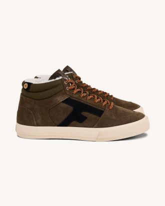 Faguo Baskets montantes cuir su&egrave;de kaki