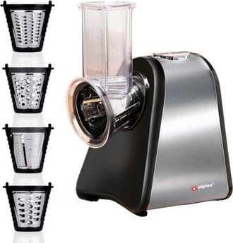 Alpina Gemüseschneider Elektrische - Elektrische Gemüseraspel mit 4 RVS Messern - Multifunktionsreibe Elektrisch - Elektrischer Gemüsehobel Multifunktional, 