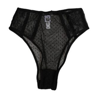 Dolce & Gabbana Femme, Sous-v&ecirc;tements, Noir, Taille: 38 FR Lace Polka Dot Mesh High Waist Underwear