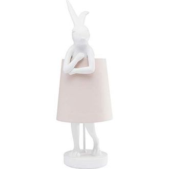 Kare Design Design Tischlampe Animal Rabbit, Weiß/Rosa, Hasenleuchte, Tischleuchte, Nachttischlampe, Tiermotiv, Schreibtischlampe, Kippschalter am Kabel, Leuchtmi
