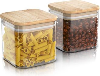 Arendo Vorratsgl&auml;ser mit Deckel - 2er Set - Beh&auml;lter aus Glas - hitzebest&auml;ndig - Vorratsdosen mit Bambusdeckel - luftdicht - f&uuml;r M&uuml;sli Zucker Mehl Kaffee Rei