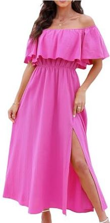 Cupshe Robe dété pour Femme épaules dénudées Manches Courtes Ébouriffé Tropical Robes Longues
