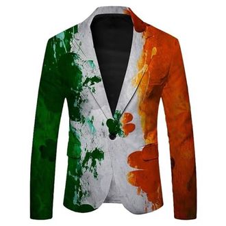 Generic Veste de f&ecirc;te pour homme - Imprim&eacute; int&eacute;gral - Avec motif tr&egrave;fle vert - Veste de costume color&eacute;e - Costume de f&ecirc;te pour carnaval et soir&eacute;es &agrave; th&egrave;me, 01
