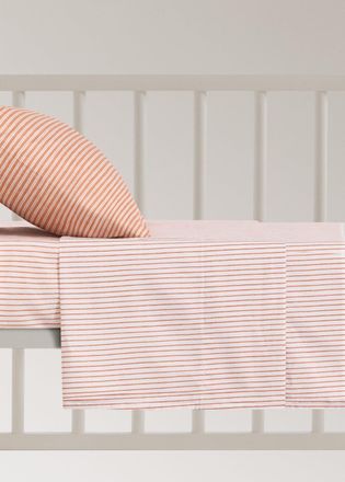 Mango Drap plat berceau percale de coton rayures rouge-orang&eacute; - Home - 100x150cm - MANGO HOME