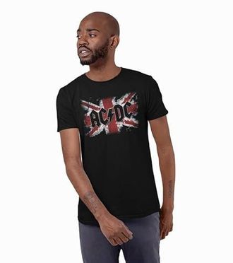 AC/DC Legend Icon Officiel imprim&eacute; T-Shirt pour Homme Col Ras du Cou Manches Courtes Coton Coupe r&eacute;guli&egrave;re,Britisg ACDC_Noir,Taille L