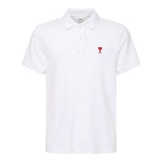Ami Femme, Tops, Blanc, Taille: S Polo Blanc en Coton Logo Brod&eacute;