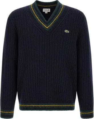 Lacoste Pull-over de tennis &agrave; col en V - Homme - Pulls - Bleu - Taille: L