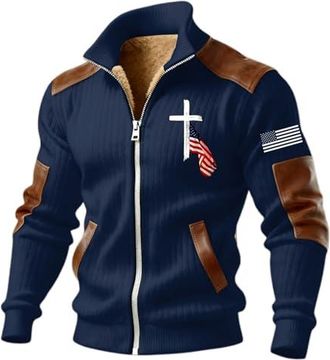 Generic Cardigan d&eacute;contract&eacute; doubl&eacute; en polaire avec fermeture &eacute;clair, manteau dhiver &eacute;pais pour un usage quotidien en plein air, Marine, 5XL