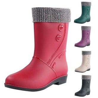 Generic Bottes de pluie mi-mollet pour femme, bottes de pluie doubl&eacute;es en peluche, bottes dhiver chaudes et confortables, bottes de jardin, imperm&eacute;ables et an
