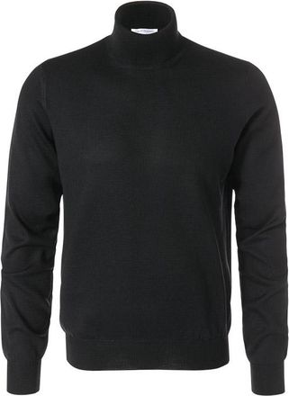 Gran Sasso Herren Rollkragenpullover schwarz Merinowolle unifarben