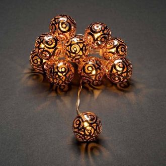 Konstsmide LED Dekolichterkette, kupferfarbene Metallb&auml;lle, mit 6h Timer, 10 warm wei&szlig;e Dioden, batteriebetrieben, Innen, transparentes Kabel - 3129-603