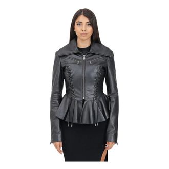 Versace Jeans Couture Schwarze Leder-Peplum-Jacke - - Jackets - Damen - Schwarzk - M
