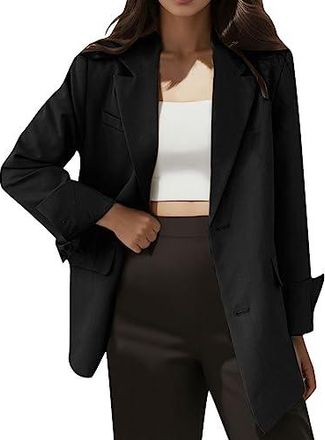 Generic Vestes pour femmes printemps &eacute;t&eacute; d&eacute;contract&eacute; mode couleur unie bouton cardigan poche costume veste 2026, Noir, M