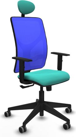 Piqueras y Crespo Schreibtischstuhl mit 1D-Armen, h&ouml;henverstellbarer Lendenwirbelst&uuml;tze und festem Kopfteil, ausgestattet mit 3 Positionen und Schneidschaum, Blau/T&uuml;rki