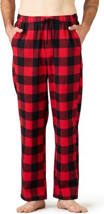 Lapasa Herren Schlafanzughose Karierte Pyjamahose, Long Relaxhose Loungehose Freizeithose M39 W&auml;rmer, Baumwollflanell: Schwarz Rot, XX-Large