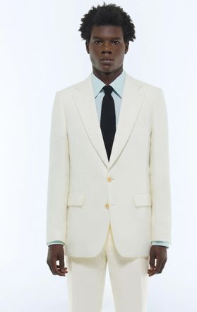 Fursac Veste ajust&eacute;e en serge de lin &agrave; chevrons - Taille 44 - Homme