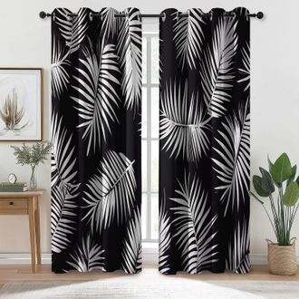 Generic Verdunkelungsvorh&auml;nge mit Minimalismus Palmbl&auml;tter Pflanzen Muster f&uuml;r Deko Schlafzimmer Wohnzimmer, H 280 x B 75 cm (2er Pack) Blickdichte Gardinen f