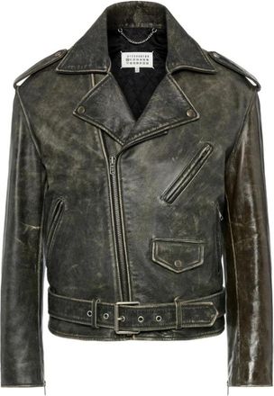 Maison Margiela Homme, Vestes, Noir, Taille: M Veste motard en cuir vieilli