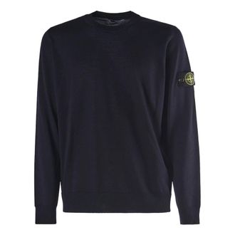Stone Island Homme, Pulls, Bleu, Taille: XL Pull Bleu en Laine &agrave; Col Rond