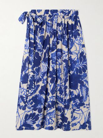 Cara Cara Jupe Midi En Popeline De Coton Imprim&eacute;e &Agrave; Liens Braga - Bleu