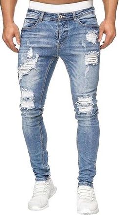 Generic Jean Slim pour Homme, Effet usé, déchiré, Extensible, Confortable, Coupe Bootcut, Skinny