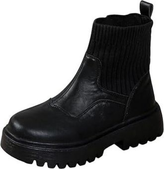 Generic Bottines Chelsea d&eacute;contract&eacute;es &agrave; talon bas et &eacute;pais pour femme - &Eacute;l&eacute;gantes - Bout rond - Patchwork - Classique et confortable - Pour lautomne et lhive