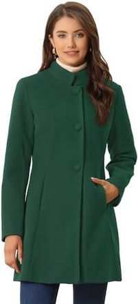 Allegra K Manteau dhiver &eacute;l&eacute;gant pour femmes, mi-cuisse, col montant, caban mi-long &agrave; boutonnage classique Vert profond XL