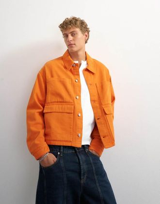 Topman Oversize-Fit Twill-Harrington-Jacke in verwaschenem verbranntem Orange-ROT