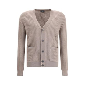 Brioni Beiger Rippstrick V-Ausschnitt Cardigan - - Knitwear - Herren - Beige - XL