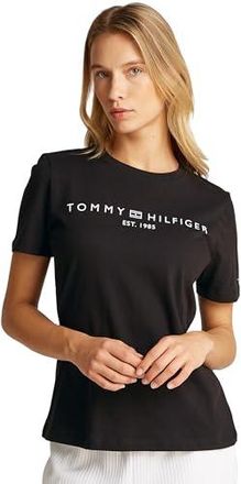 Tommy Hilfiger Reg Corp Logo C-NK SS Ww0ww40276 Femme Hauts en Tricot &agrave; Manches Courtes, Black (Black), L