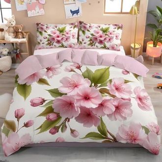 Generic Housse de Couette 240 x 260 Fleurs Roses Parure de Lit 2 Personnes Motif Botanique 3 Pi&egrave;ces Housse Couette en Microfibre Douce Imprim&eacute; 3D avec 2 Taies
