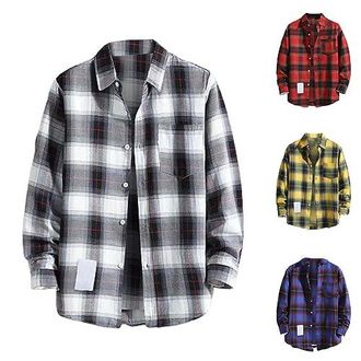 Generic Chemise &agrave; carreaux &agrave; manches longues pour hommes : chemises d&eacute;contract&eacute;es avec boutonn&eacute;es chemise d&eacute;contract&eacute;e surdimensionn&eacute;e chemise de b&ucirc;cheron l&eacute;g