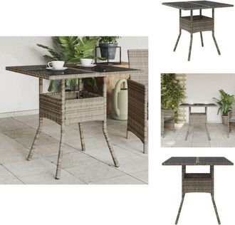 vidaXL Gartentisch mit Glasplatte Grau 80x80x75 cm Poly Rattan - Gartentisch - Esstisch - Terrassenmöbel - Gartenmöbel - PE-Rattan