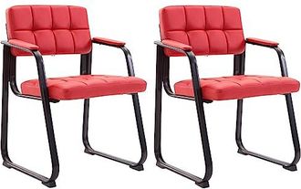 Clp Lot De 2 Chaises Canada en Similicuir I Si&egrave;ges avec Pi&egrave;tement en M&eacute;tal Noir I Accoudoirs Et Dossier Ajour&eacute;, Couleur:Rouge