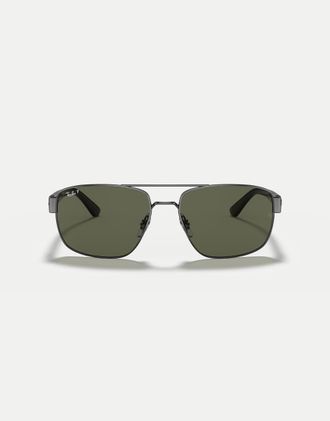 Ray-Ban Rb3663 - Unregelm&auml;&szlig;ig geformte, polarisierte Sonnenbrille in Gunmetal-Grau mit gr&uuml;nen Gl&auml;sern