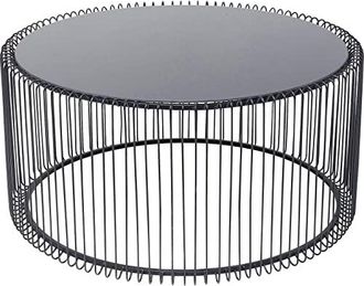 Kare Design Design Couchtisch Wire Uno, Schwarz, 80cm Durchmesser, Beistelltisch,Wohnzimmertisch, Stahl Gestell, Glas Tischplatte, rund, 41x80x80 cm (H/B/T)